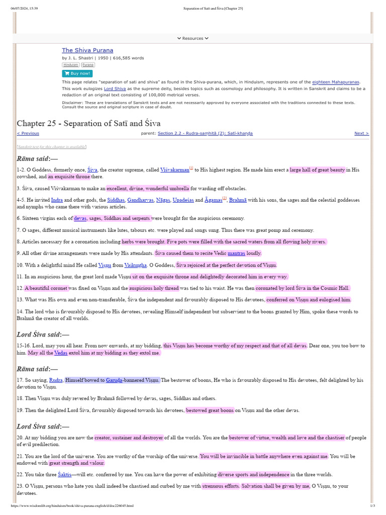 Separation of Satī and Śiva (Chapter 25) | PDF | Shiva | Hindu Mythology