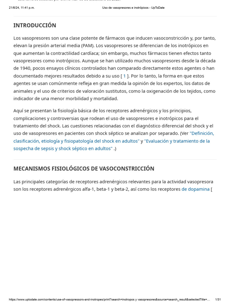 Uso de Vasopresores e Inotrópicos - UpToDate | PDF | Septicemia ...