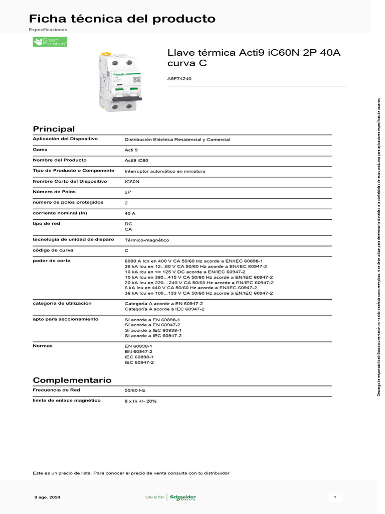 Schneider Electric - Acti-9-iC60 - A9F74240 | PDF | Bienes ...
