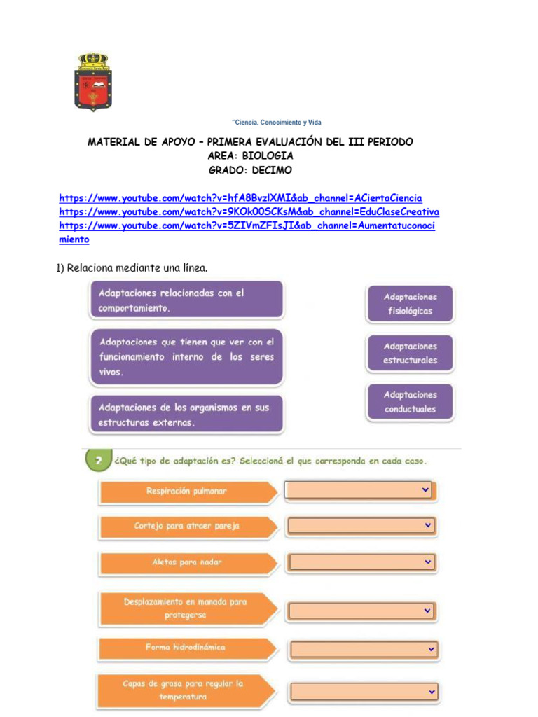 1 Preparatorio DECIMO 3 Periodo | PDF | Adaptación | Evolución