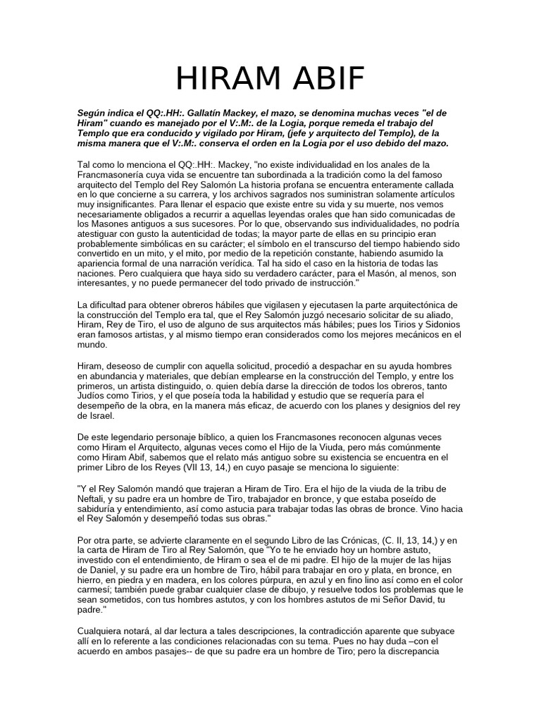 Maestro HIRAM ABIF | PDF | Masonería