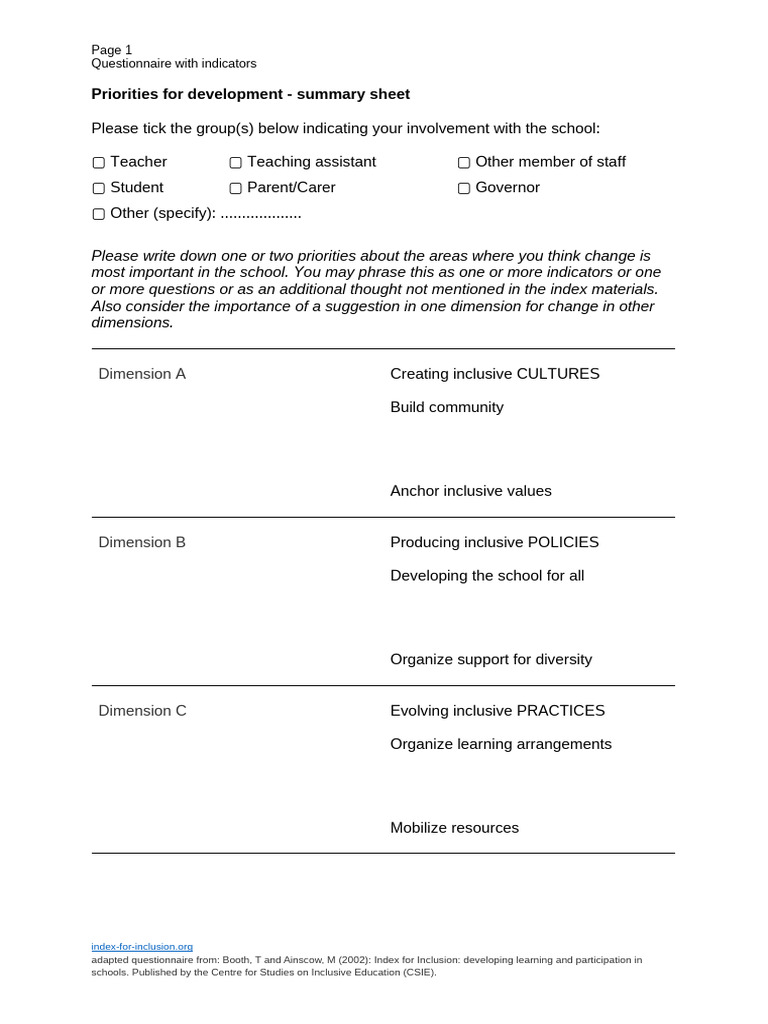 Index-for-Inclusion_Questionaire1_indicators | PDF | Inclusion ...