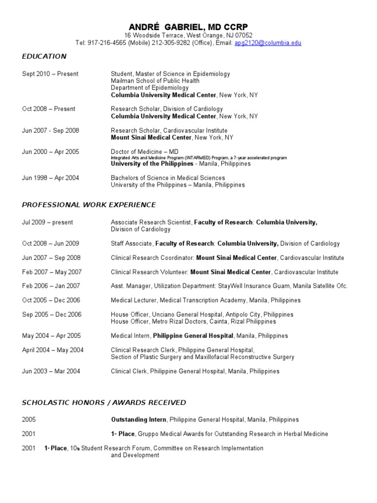 André Gabriel, MD: Research Profile | PDF | Clinical Trial | Medicine