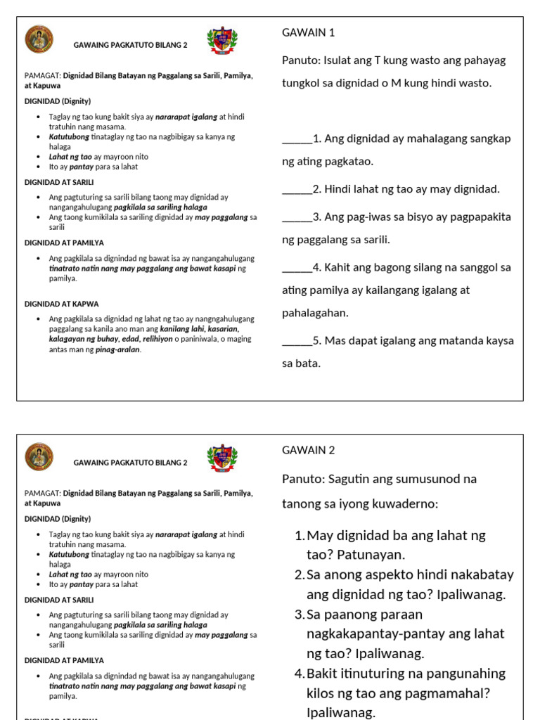 Gawaing Pagkatuto Bilang 2 | PDF