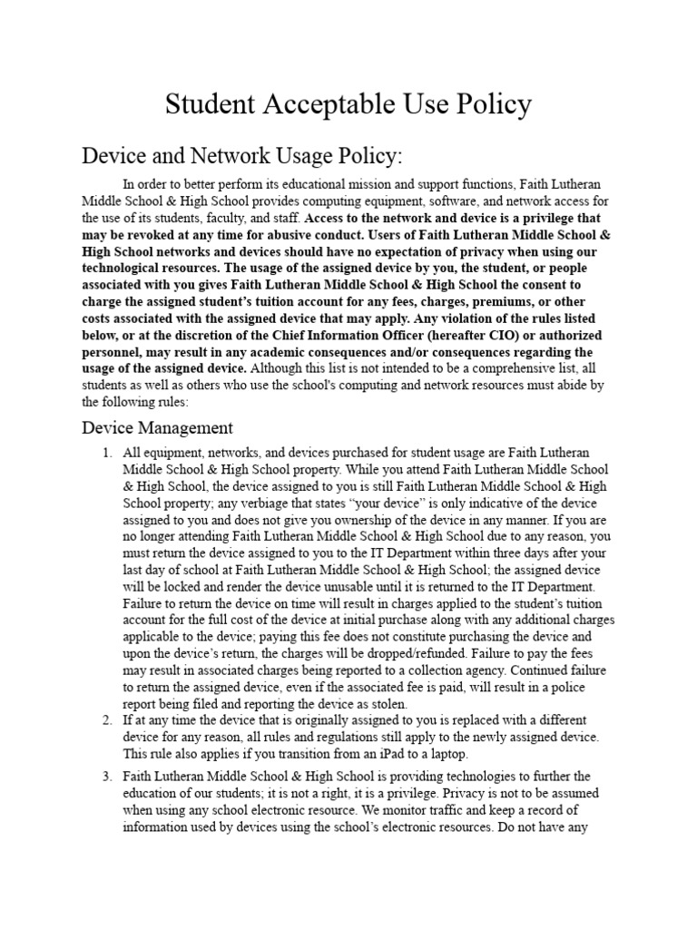 Student Acceptable Use Policy | PDF | Computer Network | Password