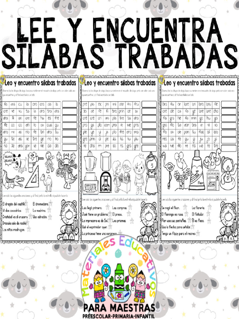 Lee y Encuentra Sílabas Trabadas Recopilado Por Materiales Educativos ...