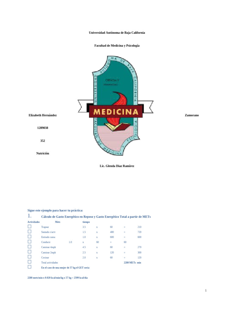 Practica - Cálculo de GER GET A Partir de METs y Formulas Regresion | PDF