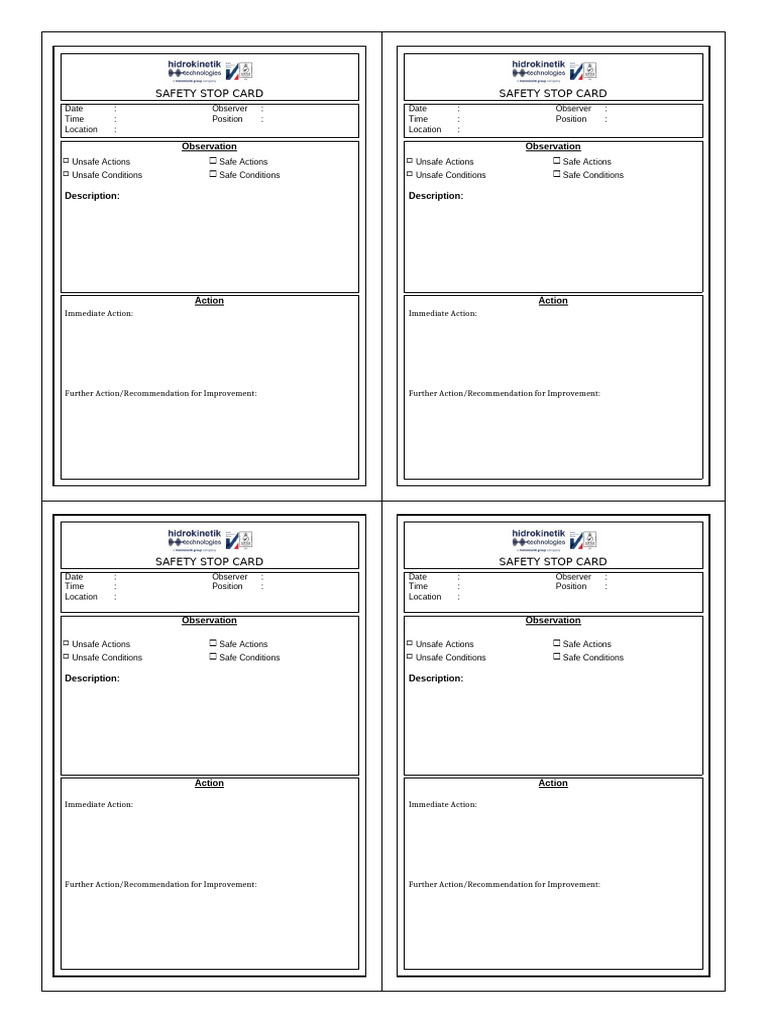 Form Safety Stop Card | PDF