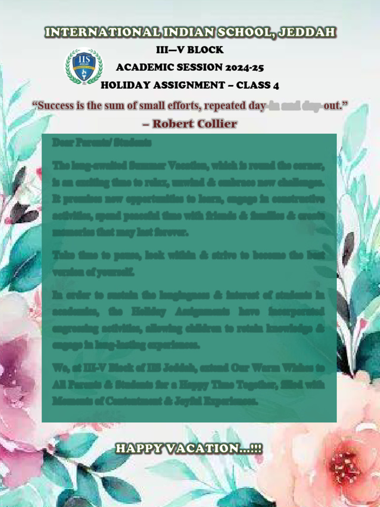 Class 4 Holiday Homework 2024-25 | PDF | Numbers | Books