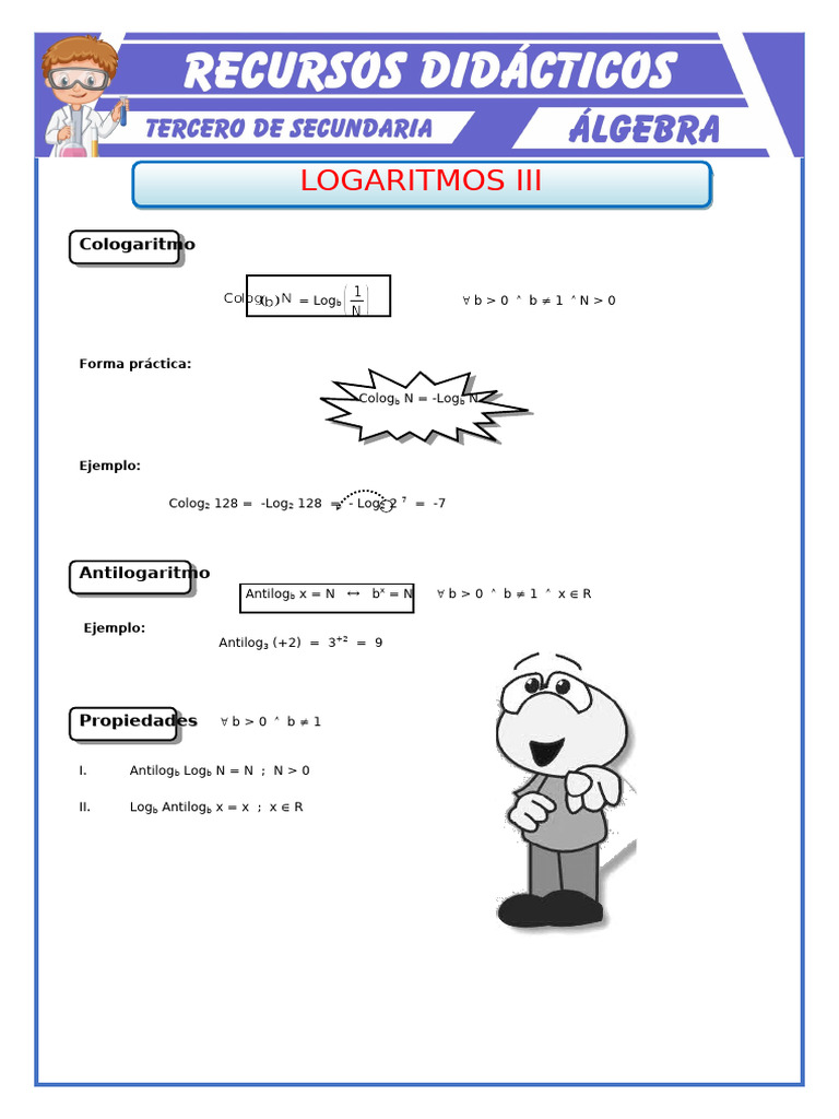 Cologaritmo y Antilogaritmo para Tercero de Secundaria | PDF ...
