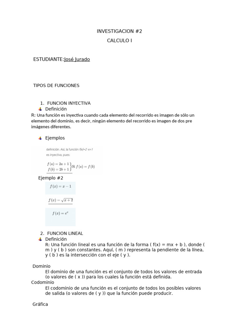Investigacion #2 - Calculo I | PDF | Función (Matemáticas) | Matemática ...