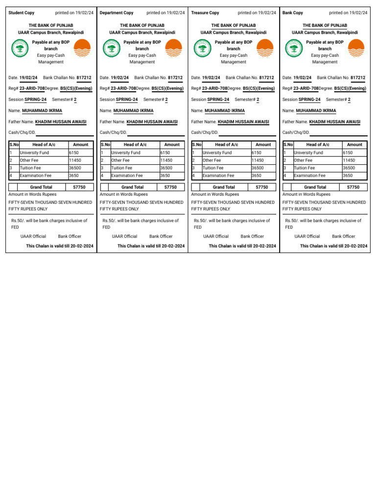 Fee Slip | PDF | Fee | Business
