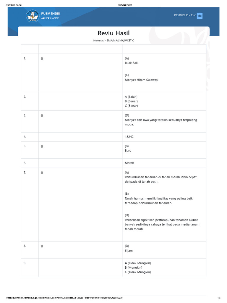 Hasil Simulasi AKM Numerasi Tono | PDF