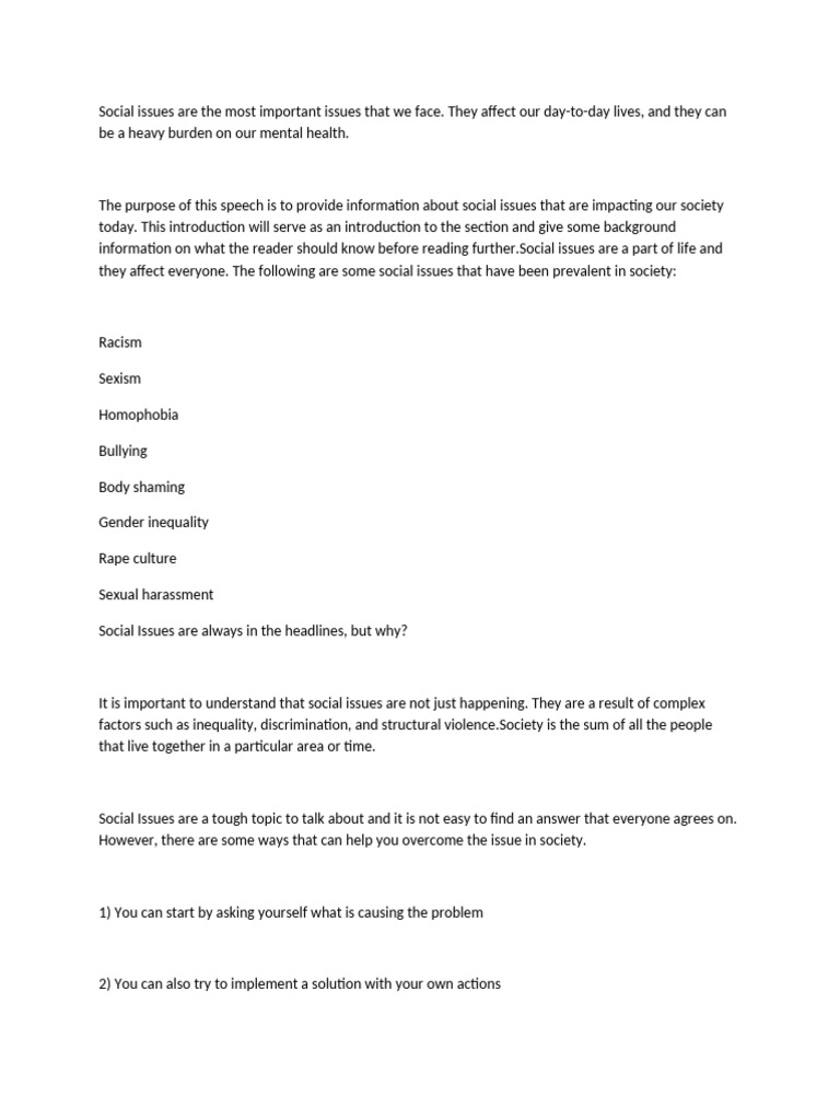 Social issues speech-WPS Office | PDF | Sexism | Society