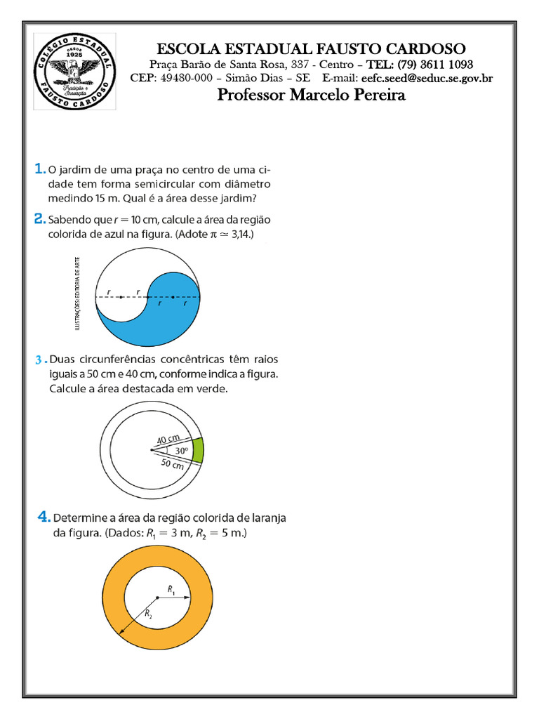 Atividade de área do circulo | PDF