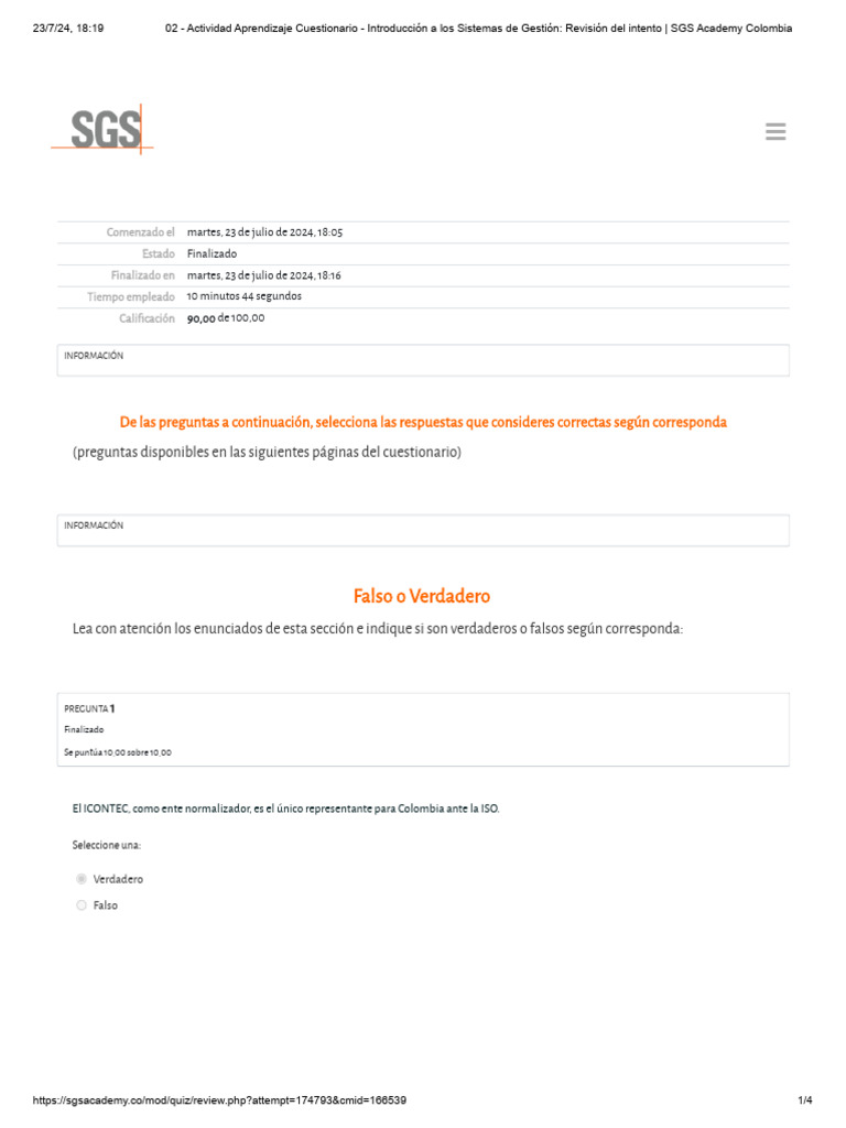 02 - Actividad Aprendizaje Cuestionario - Introducción A Los Sistemas de Gestión - Revisión Del ...