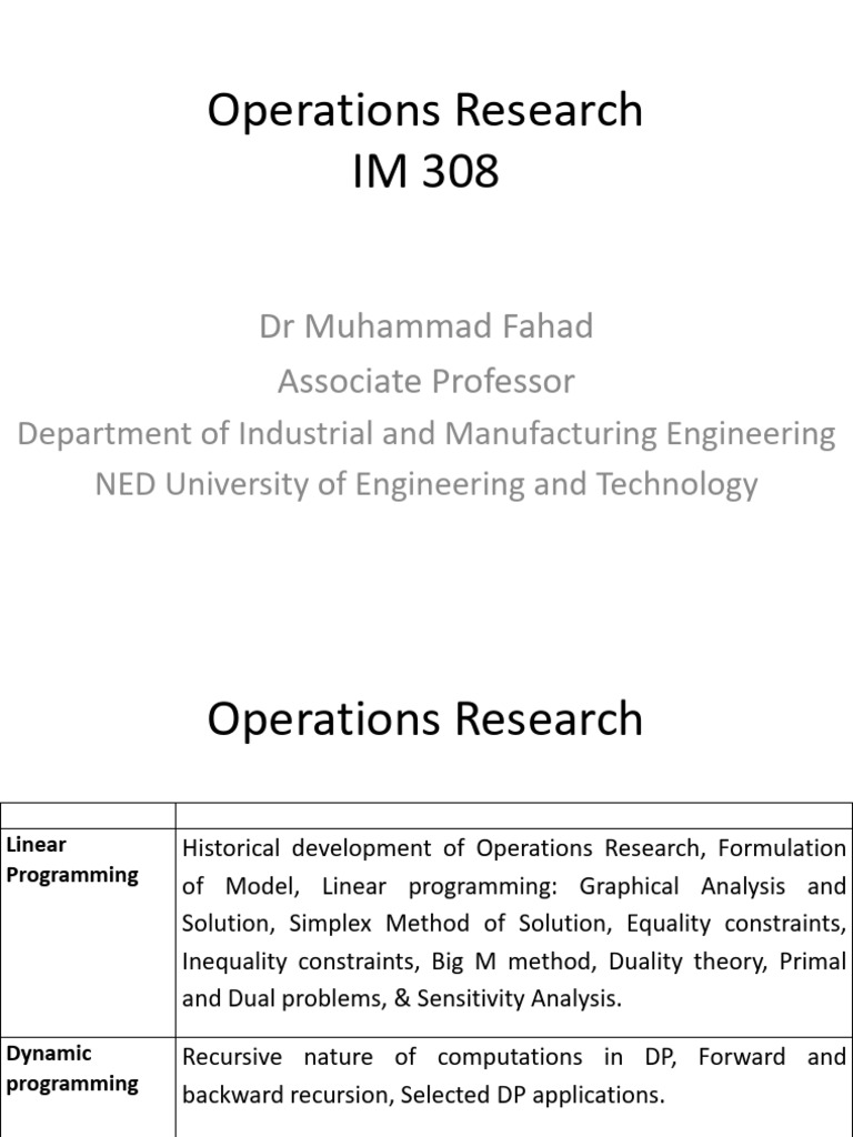 Operations Research IM 308 | PDF | Operations Research | Linear Programming