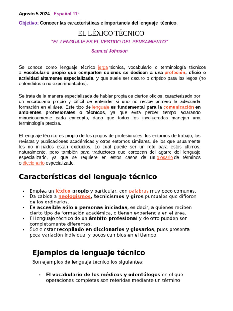 Lenguaje Tecnico 11° | PDF | Léxico | Lingüística