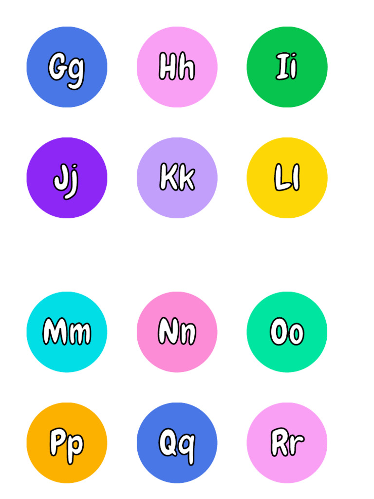 Alphabet Letters A-Z Circle Flashcards in Colorful Simple Style | PDF