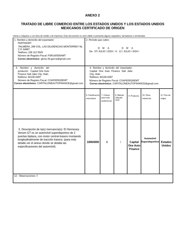 Certificado y Declaracion de Origen | PDF