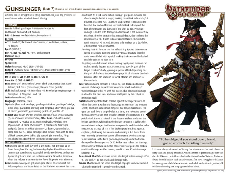 Pathfinder Iconic Gunslinger - Level 7 | PDF | Firearms | Flight