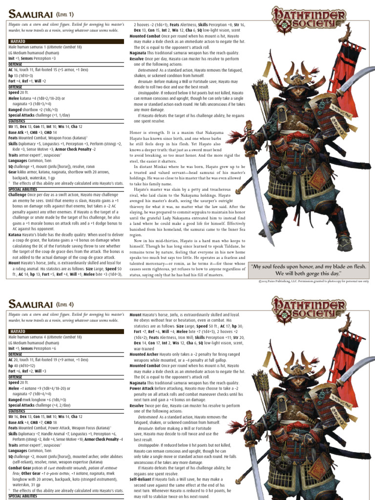 Pathfinder Iconic Samurai - All Levels | PDF | Samurai