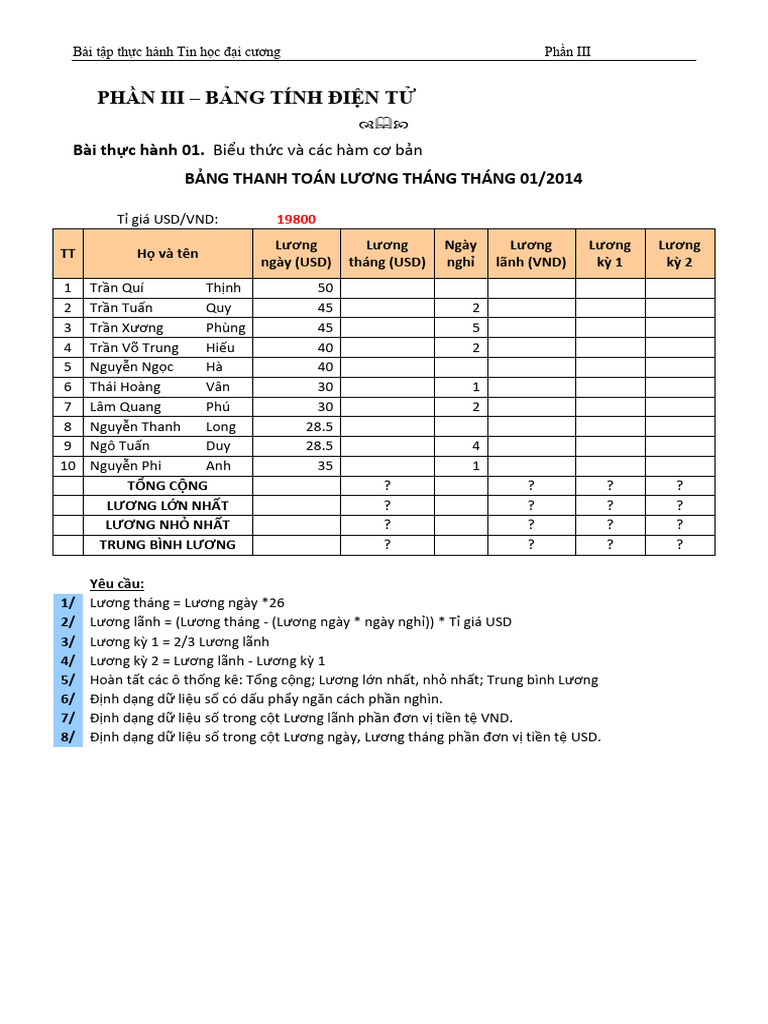 Thuc Hanh Excel | PDF