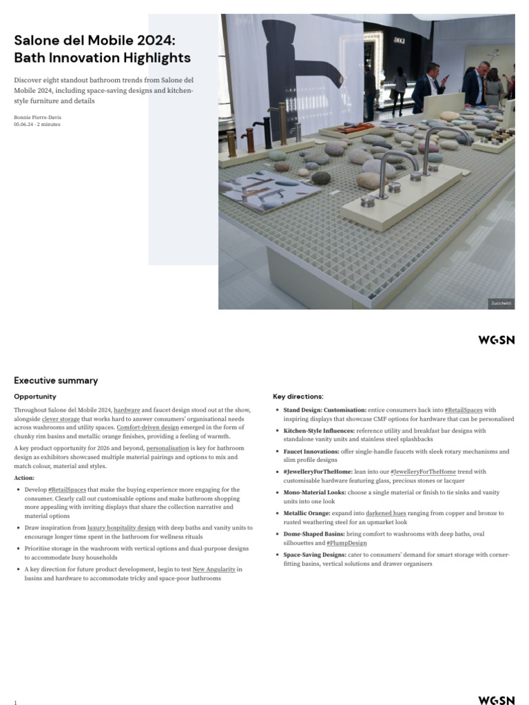 Salone del Mobile 2024 Bath Innovation Highlights en2024年米兰国际家具展：巴斯创新亮点 | PDF | Bathroom