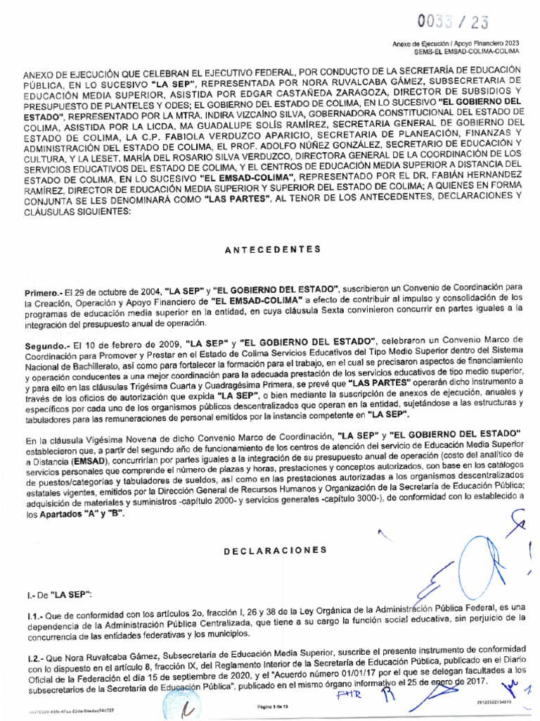 06 - Anexo de Ejecucion Emsad Colima - 0033 | PDF