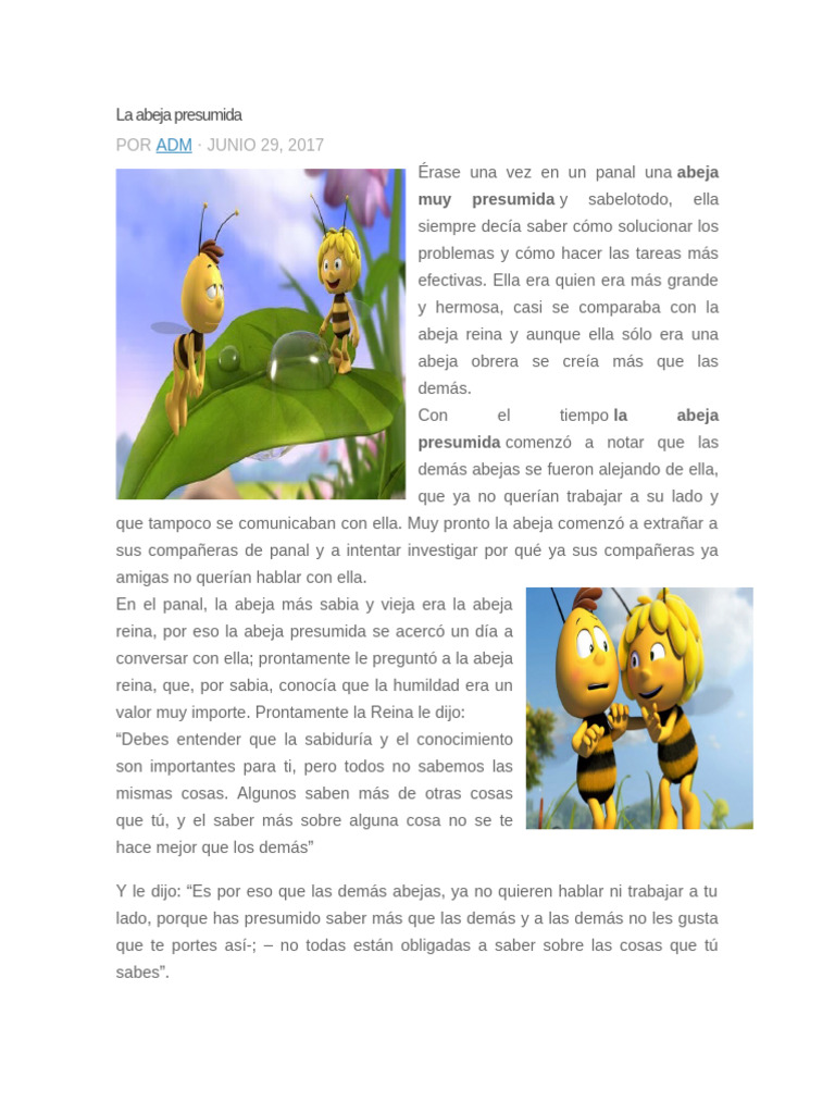 La Abeja Presumida Cuento | PDF