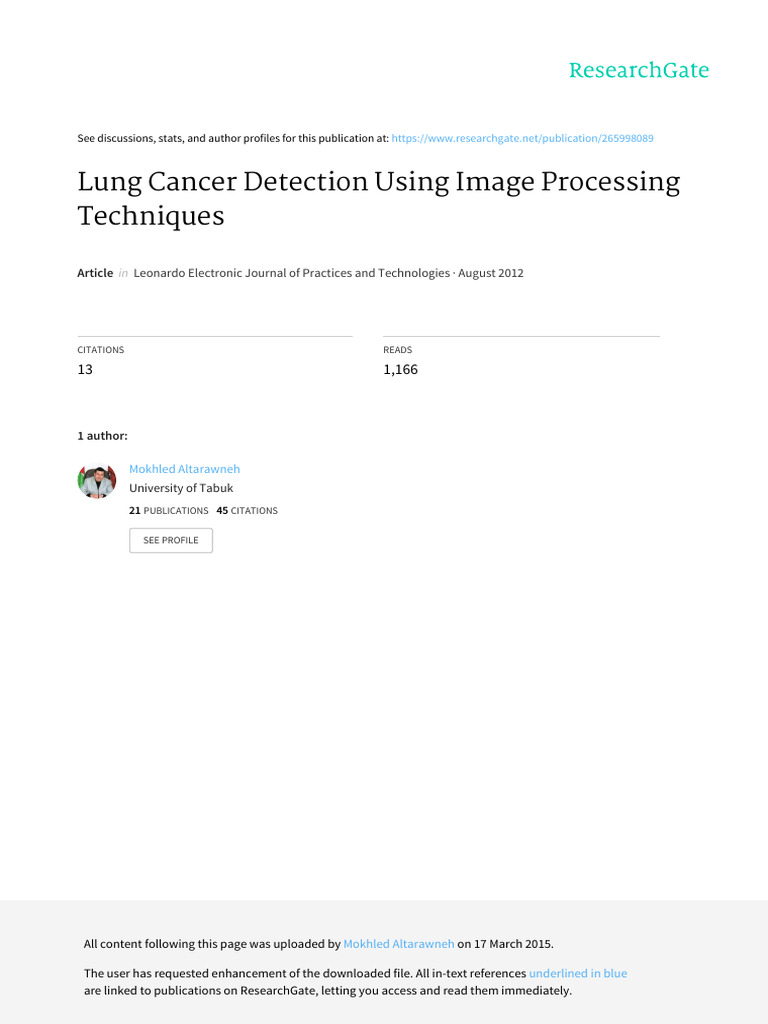 Lung Cancer Detection Using Image Proces Pdf Image Segmentation Digital Signal Processing