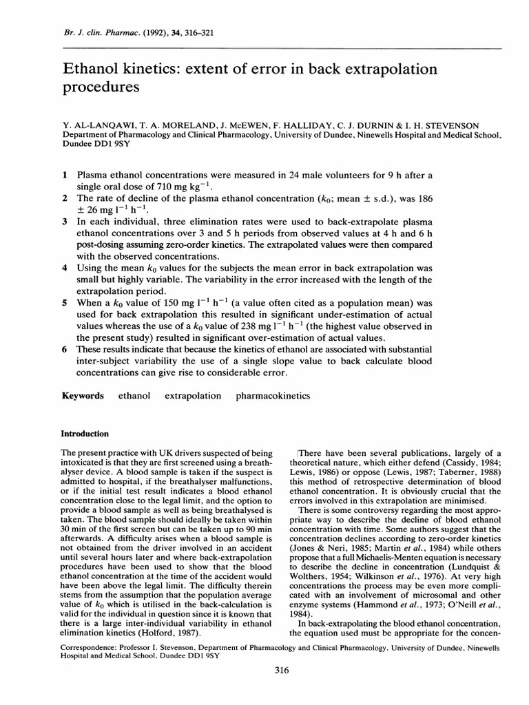 Al-Lanqawi, Y. Ethanol Kinetics Extent of Error in Back Extrapolation ...