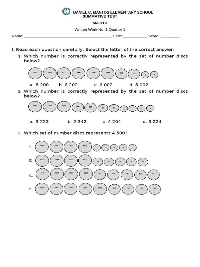 Grade 3 Summative Test in Math Modules 1-3 | PDF | Mathematics