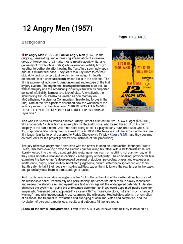 12 Angry Men - Docx Complet | PDF | Witness | Legal Procedure