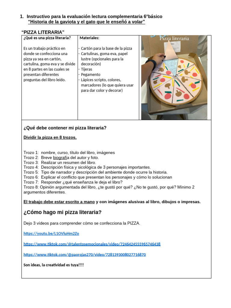 Instructivo Pizza Literaria Literario | PDF