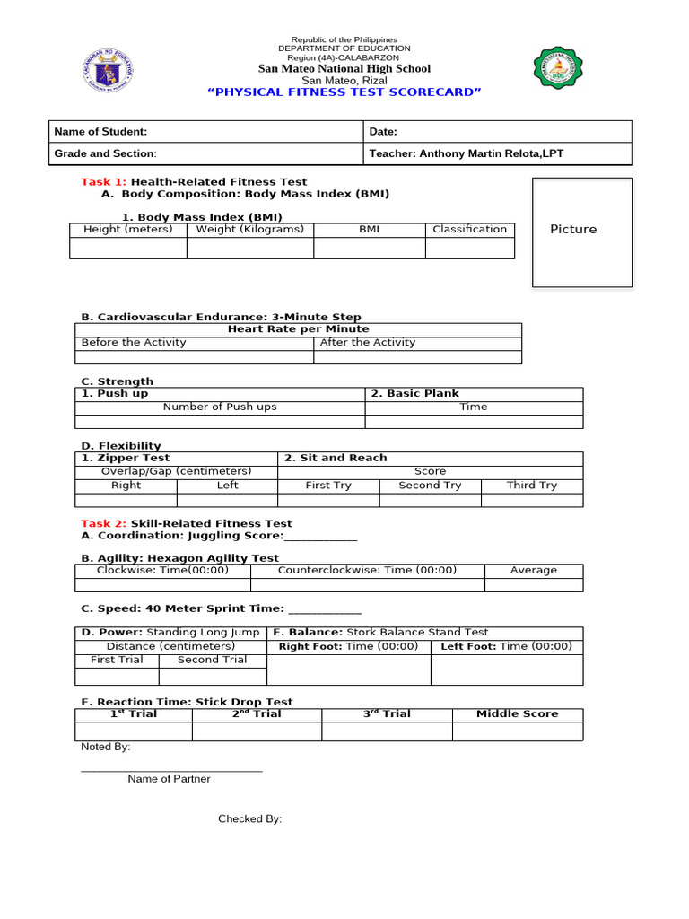 Grade 9 Q1"physical Fitness Test Scorecard" | PDF | Body Mass Index ...
