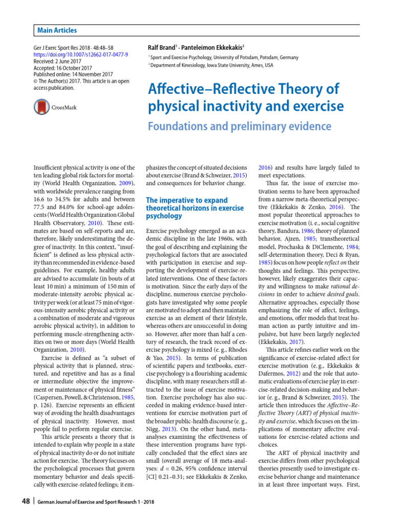 Affective-Reflective Theory of Physical Inactivity and Exercise | PDF ...
