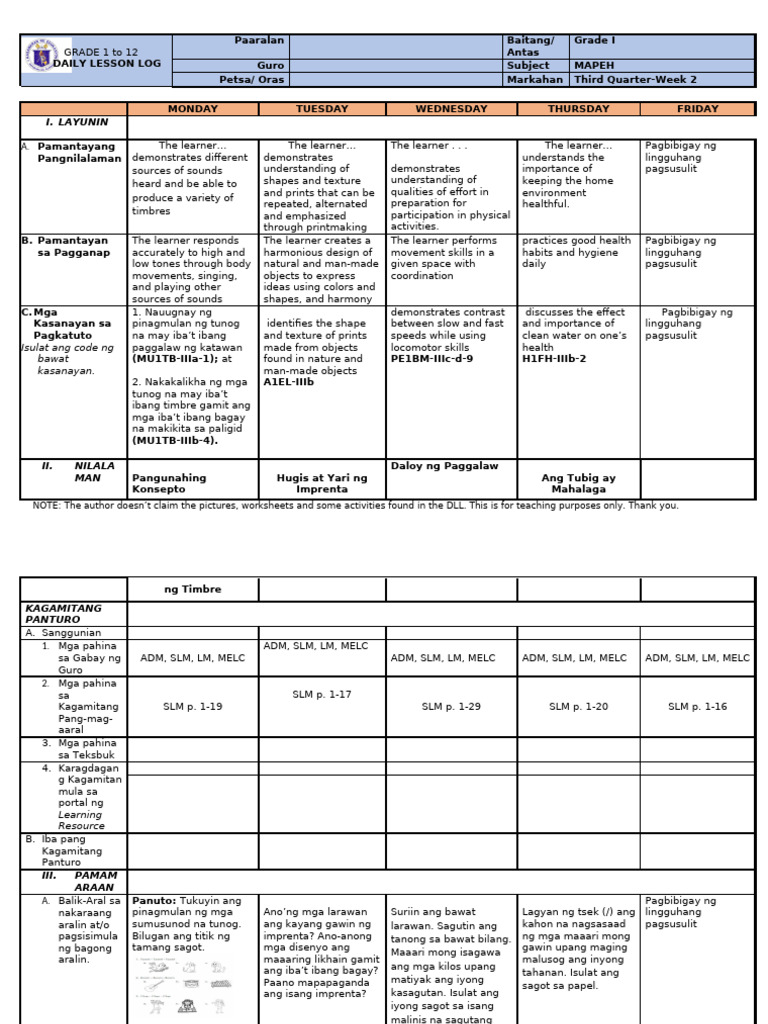 DLL Mapeh Q3-W2 | PDF