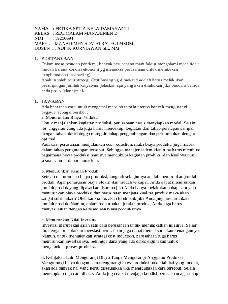 MSDM Strategis Fetika Setia Nela D 19210594 | PDF | Karier ...