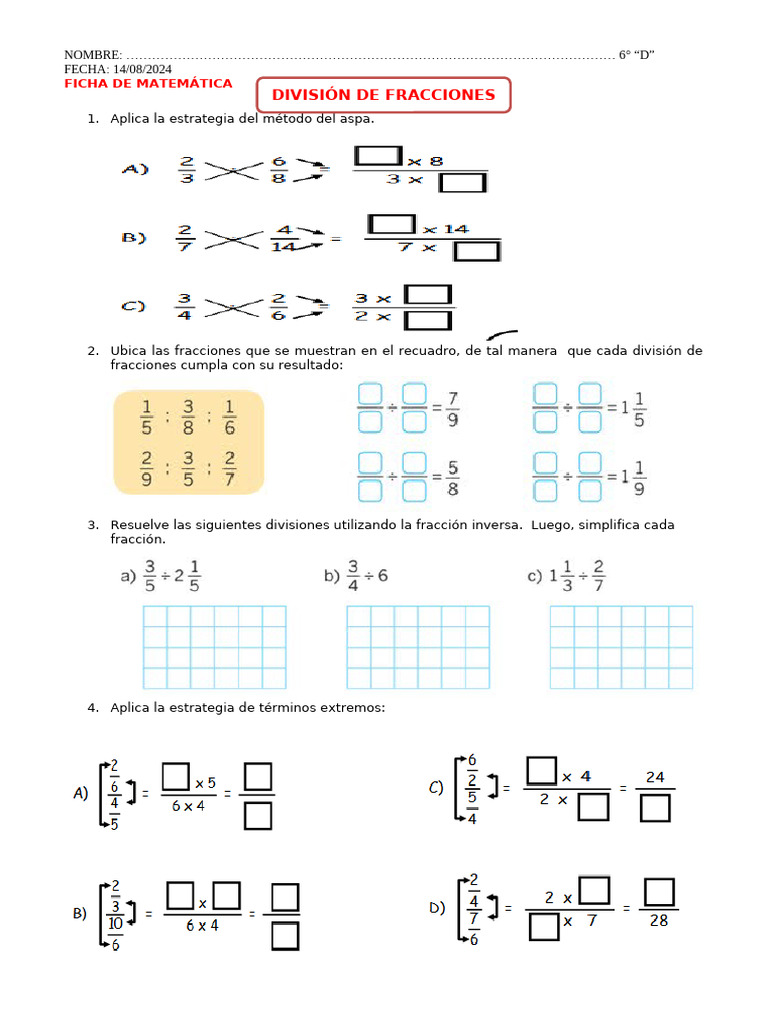 Ficha-Mierc 14 - 08 Mat-División de Fracciones | PDF | Arte Ficha-Mierc 14 - 08 Mat-División de Fracciones | PDF | Arte
