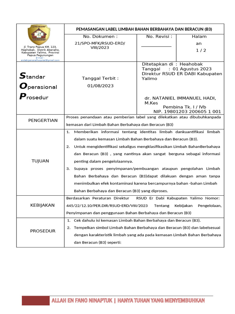 SPO Pemasangan Label Limbah Berbahaya Dan Beracun | PDF