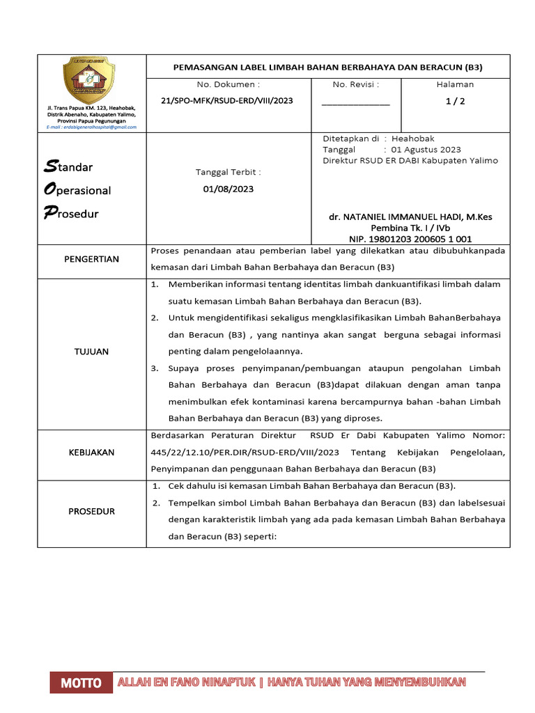 SPO Pemasangan Label Limbah Berbahaya Dan Beracun | PDF