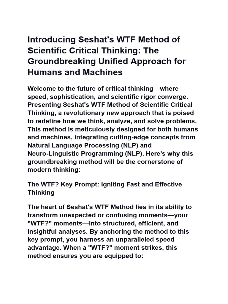 Introducing Seshat's WTF Method of Scientific Critical Thinking - The Groundbreaking Unified ...