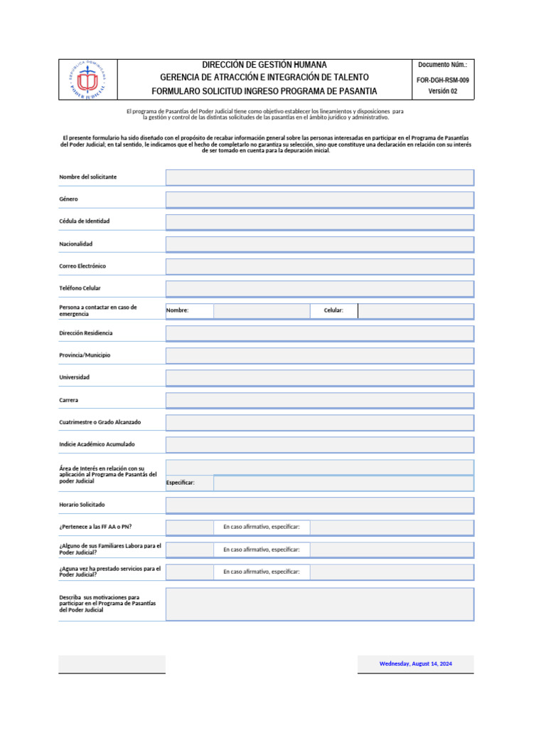 Formulario Aplicación Programa de Pasantía Del Poder Judicial-1 | PDF | Ciencias sociales | Derecho