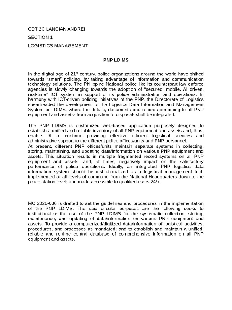 CDT 2c Lancian Andre1 Ldims | PDF | Logistics | Information