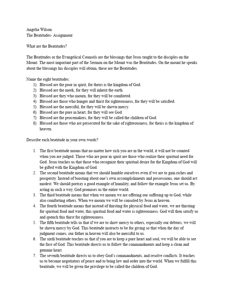 The Beatitudes - Assignment | PDF | Beatitudes | Religious Belief And ...