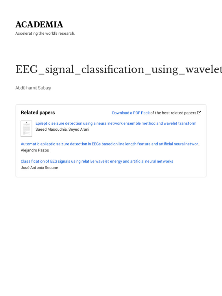2007 EEG Signal Classification Using Wavelet Feature Extraction and A Mixture of Expert Model ...