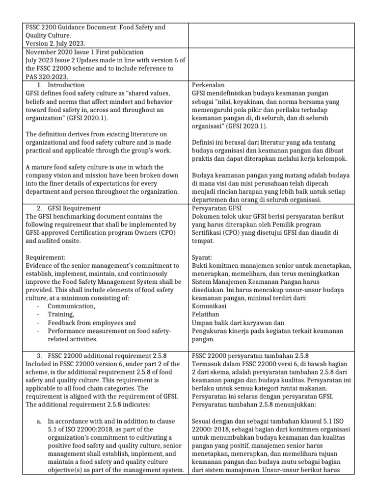FSSC 2200 Guidance Document Food Safety and Quality Culture Version 2. July 2023 | PDF