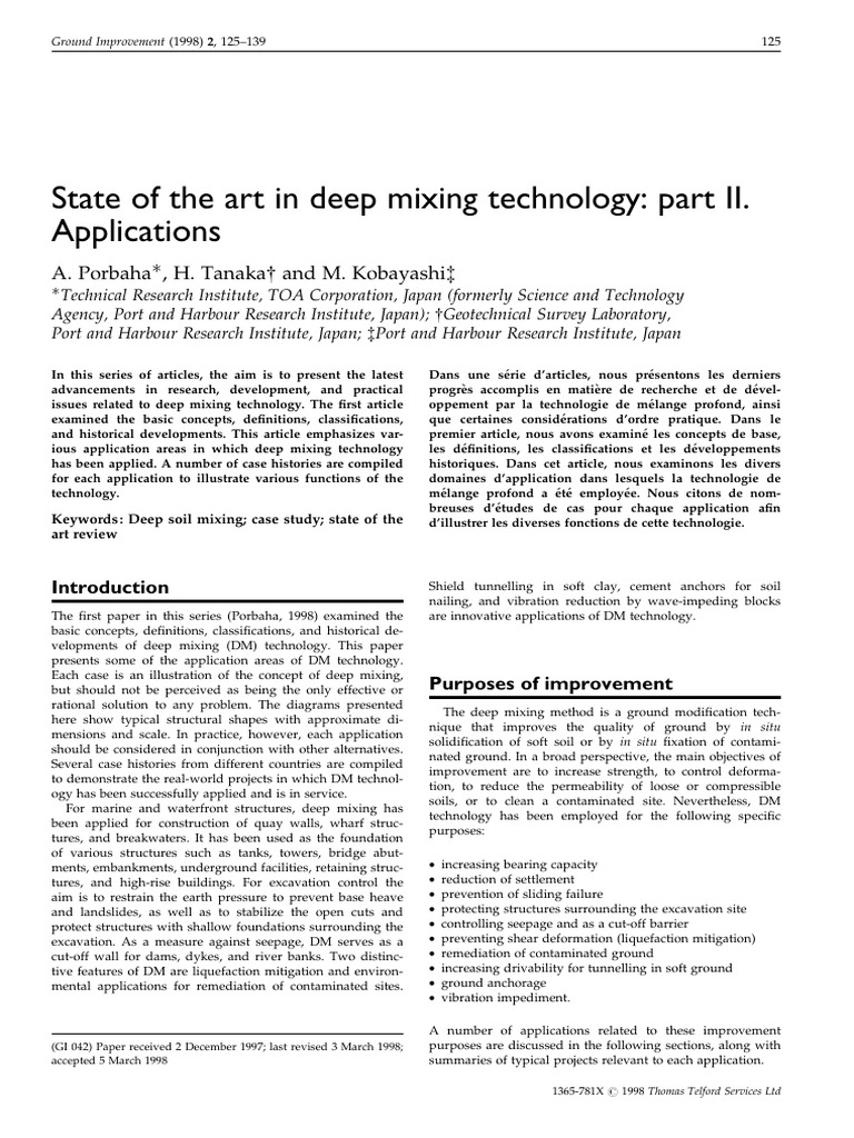 A. Porbaha - State of The Art in Deep Mixing Technology Part II. Applications | PDF | Deep ...