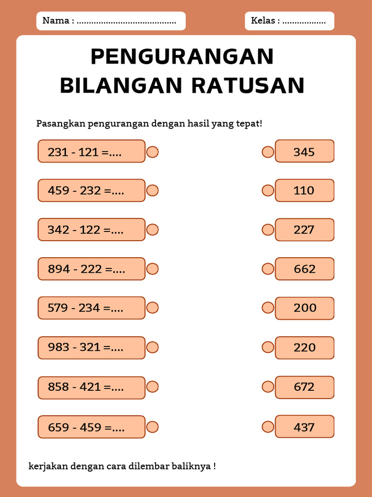 Pengurangan Bilangan Ratusan | PDF